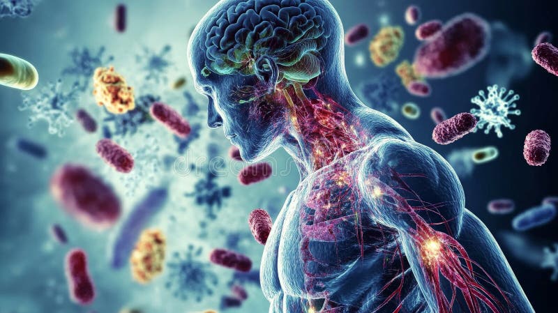 Human Body Microbes.the Human Anatomy Stock Illustration - Illustration of treatment, infection ...