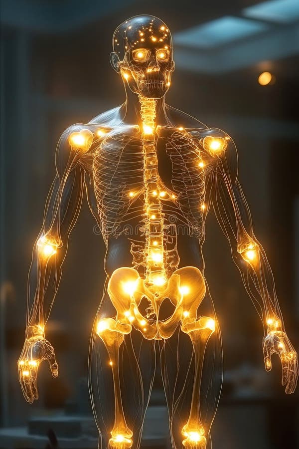 Illuminated Human Body Highlighting Joints Pain Areas Neon Effect Stock ...