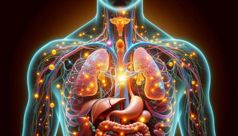 Human Body Systems with Luminous Internal Organs Stock Illustration ...