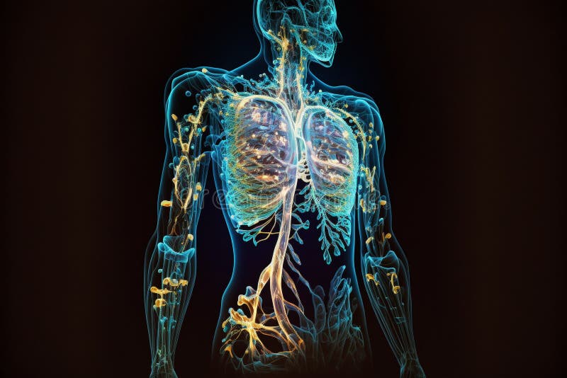Human Body with Transparency, Featuring Bioluminescent Lines that ...