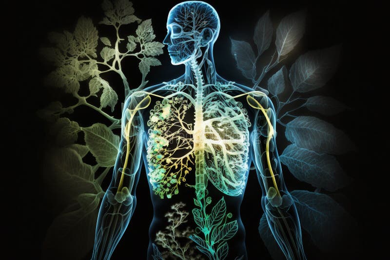 Human Body with Transparency, Featuring Bioluminescent Lines that ...