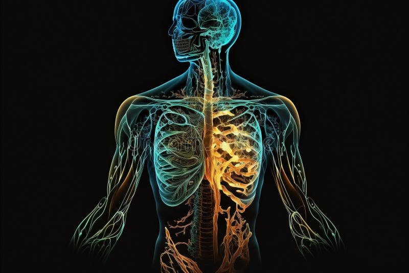 Human Body with Transparency, Featuring Bioluminescent Lines that ...