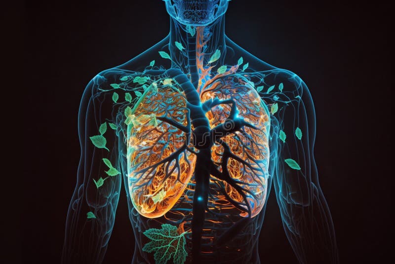 Human Body with Transparency, Featuring Bioluminescent Lines that ...