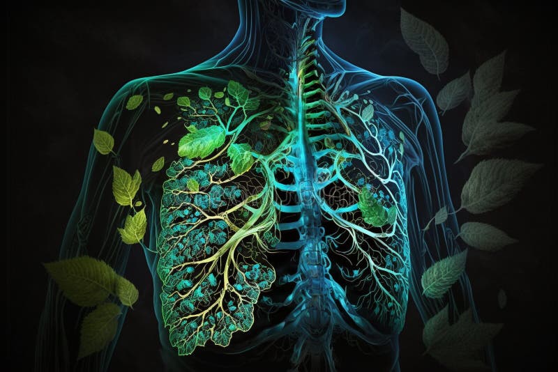 Human Body with Transparency, Featuring Bioluminescent Lines that ...