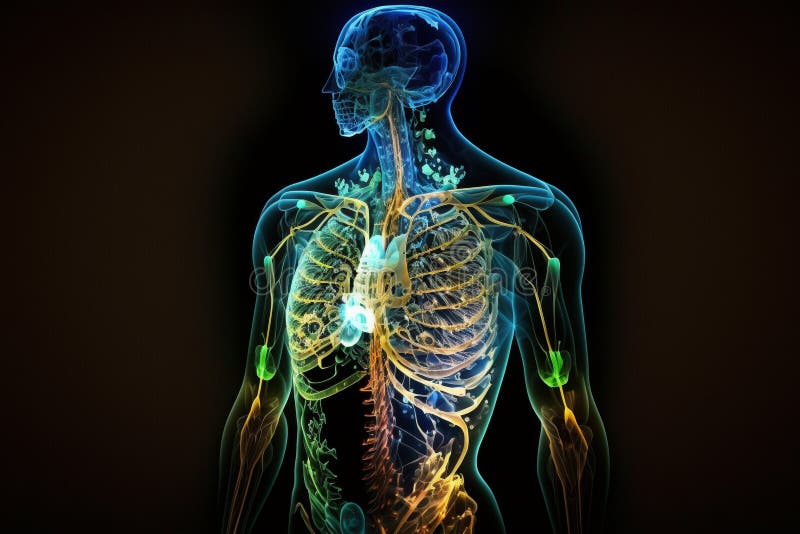 Human Body with Transparency, Featuring Bioluminescent Lines that ...