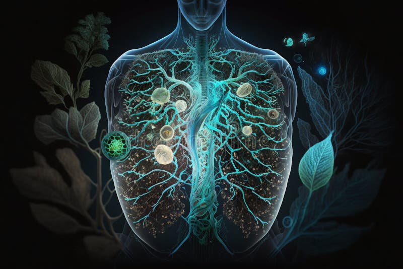 Human Body with Transparency, Featuring Bioluminescent Lines that ...