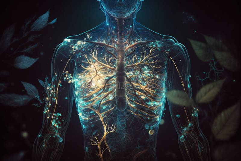 Human Body with Transparency, Featuring Bioluminescent Lines that ...