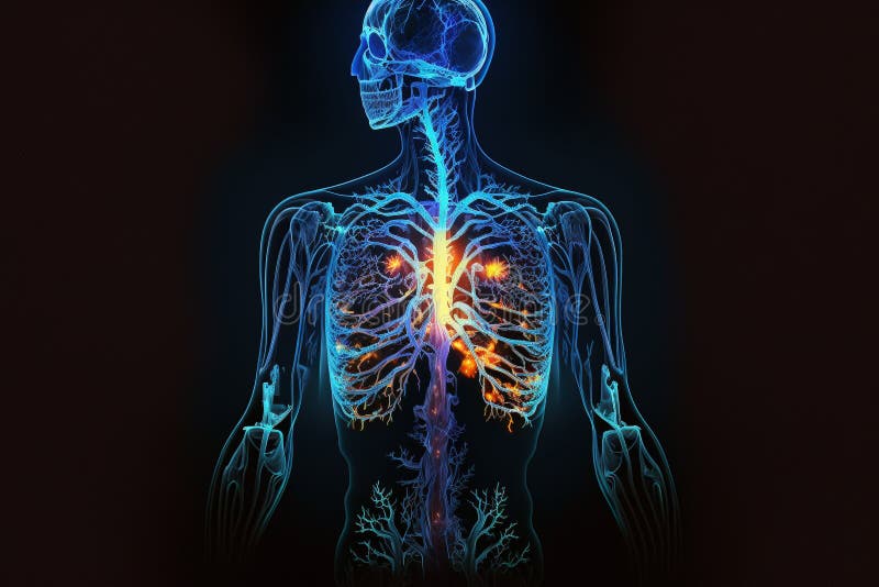 Human Body with Transparency, Featuring Bioluminescent Lines that ...