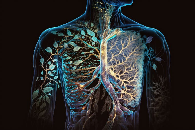 Human Body with Transparency, Featuring Bioluminescent Lines that ...