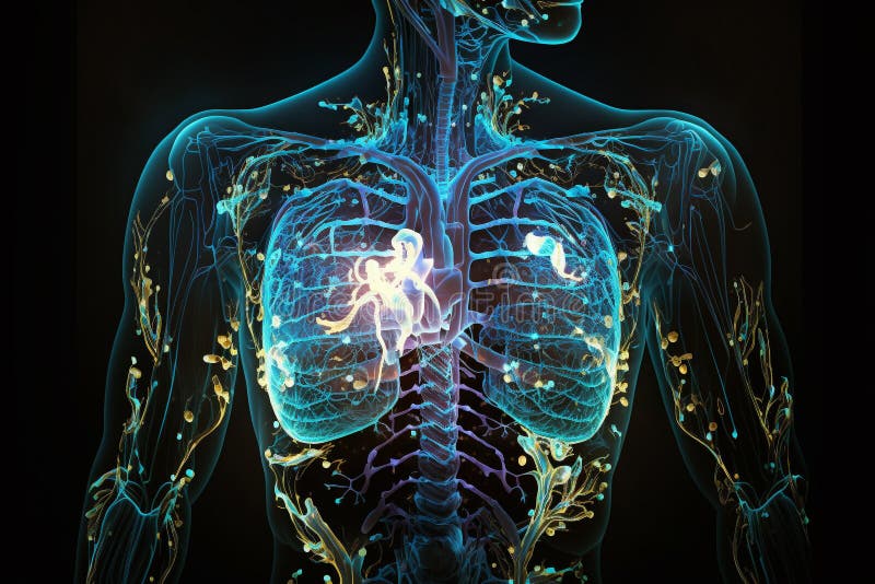 Human Body with Transparency, Featuring Bioluminescent Lines that ...