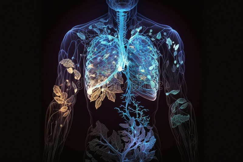 Human Body with Transparency, Featuring Bioluminescent Lines that ...