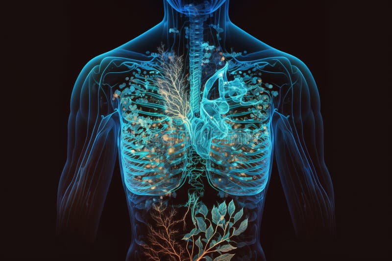 Human Body with Transparency, Featuring Bioluminescent Lines that ...