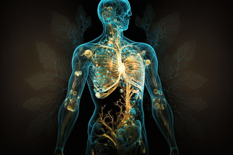 Human Body with Transparency, Featuring Bioluminescent Lines that ...
