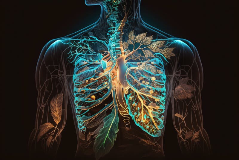 Human Body with Transparency, Featuring Bioluminescent Lines that ...