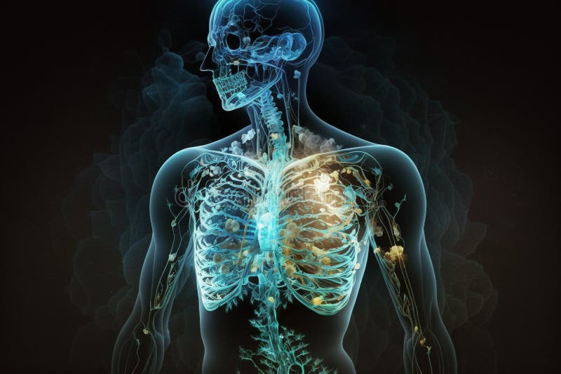 Human Body with Transparency, Featuring Bioluminescent Lines that ...