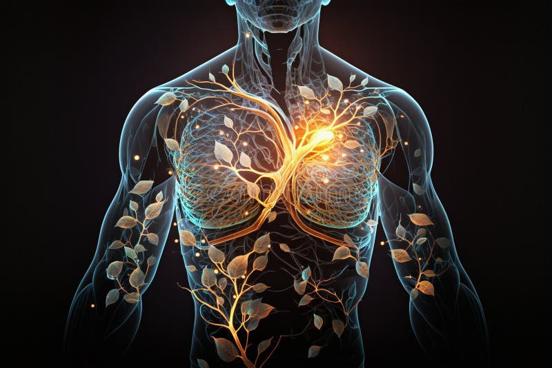 Human Body with Transparency, Featuring Bioluminescent Lines that ...