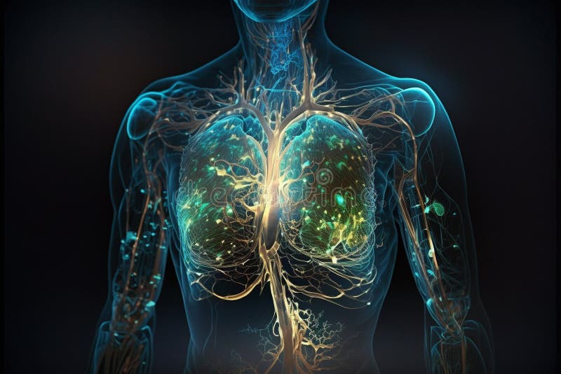 Human Body with Transparency, Featuring Bioluminescent Lines that ...