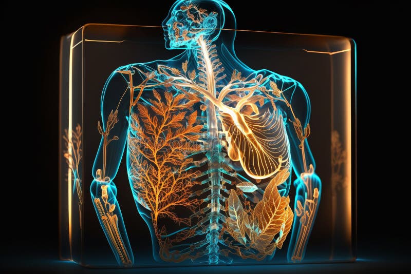 Human Body with Transparency, Featuring Bioluminescent Lines that ...