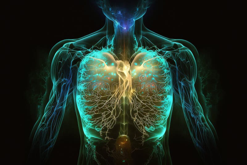 Human Body with Transparency, Featuring Bioluminescent Lines that ...