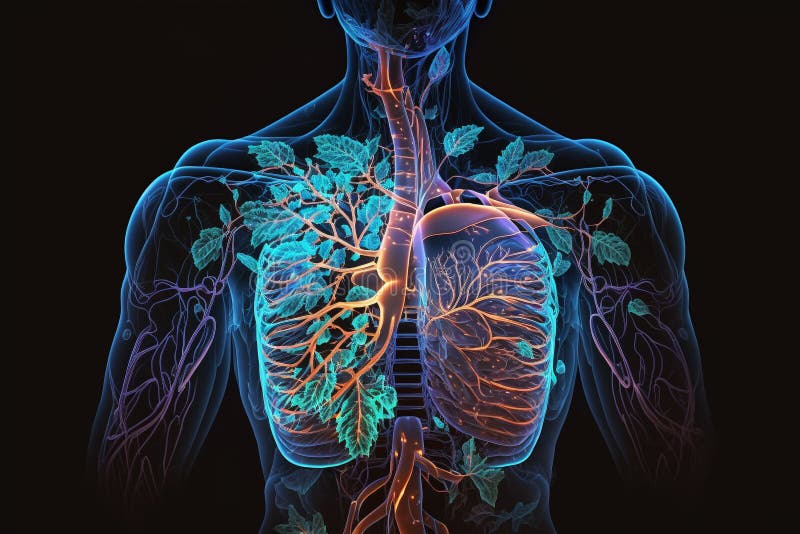 Human Body with Transparency, Featuring Bioluminescent Lines that ...