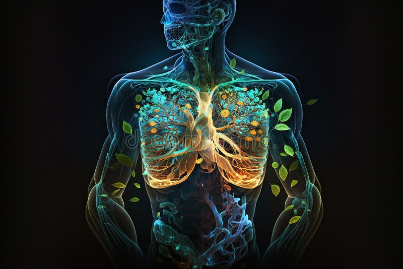Human Body with Transparency, Featuring Bioluminescent Lines that ...