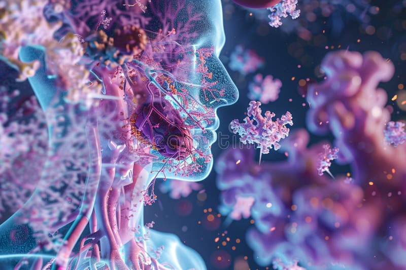 Human Body and Virus Particles Stock Illustration - Illustration of ...