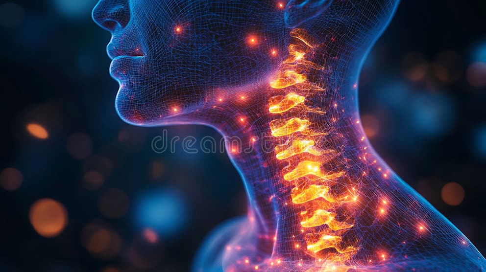 Human Body Wireframe with Glowing Spine Representation of Anatomical ...