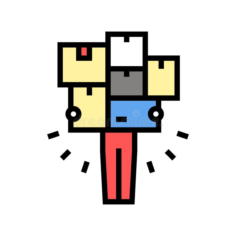 Human with Boxes Pile Color Icon Vector Illustration Stock Illustration ...