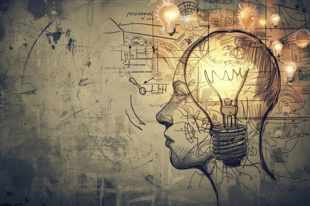 Human Brain with Abstract Symbols of Cognitive Functions Stock Photo ...