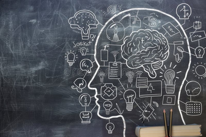 Human Brain with Abstract Symbols of Cognitive Functions Stock Photo ...