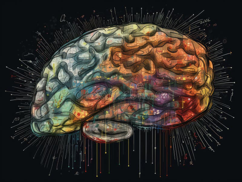 Human Brain AI Colorful Doodle Sketch Illustration, Learning New ...