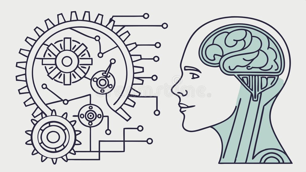 Human Brain and AI Interface, Artificial Intelligence and Future Technology Vector Design ...