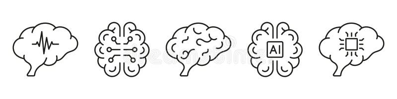 Human Brain and AI Linear Pictogram Collection. Artificial Intelligence ...