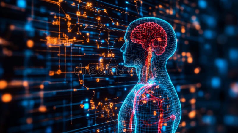 Human Brain Anatomy in Digital Network Visualization Stock Illustration ... Human Brain Anatomy in Digital Network Visualization Stock Illustration ...