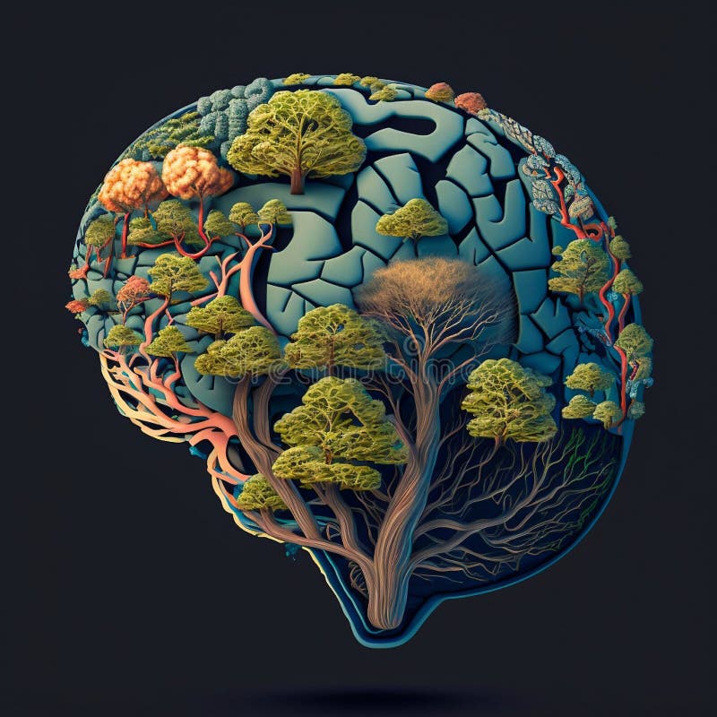 Human Brain Anatomy Ornate with Trees and Branches Stock Illustration ...