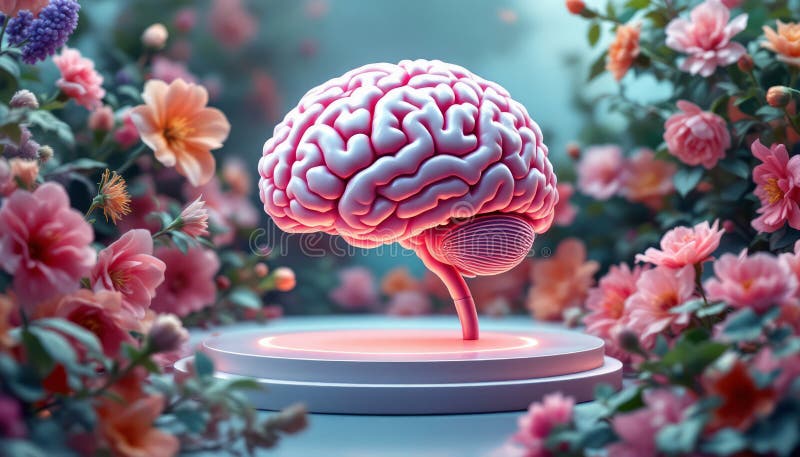 Human Brain Anatomy Surrounded by Blooming Flowers: a Serene Visual ...