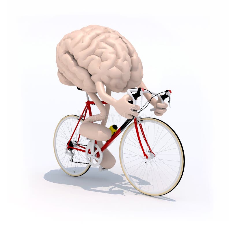 Human Brain with Arms and Legs Riding a Bicycle Stock Illustration ...