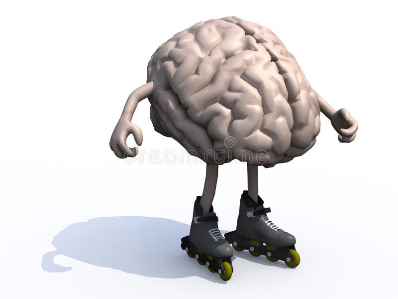 Human Brain with Arms, Legs and Rollerskates Stock Illustration ...