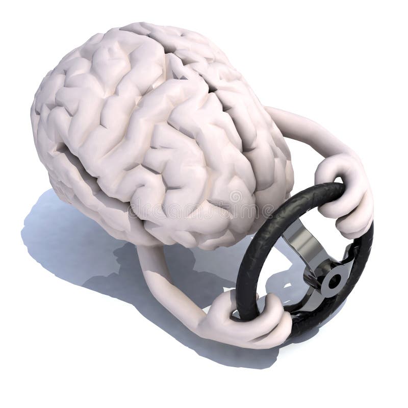 Human Brain with Arms and Steering Wheel Car Stock Illustration ...