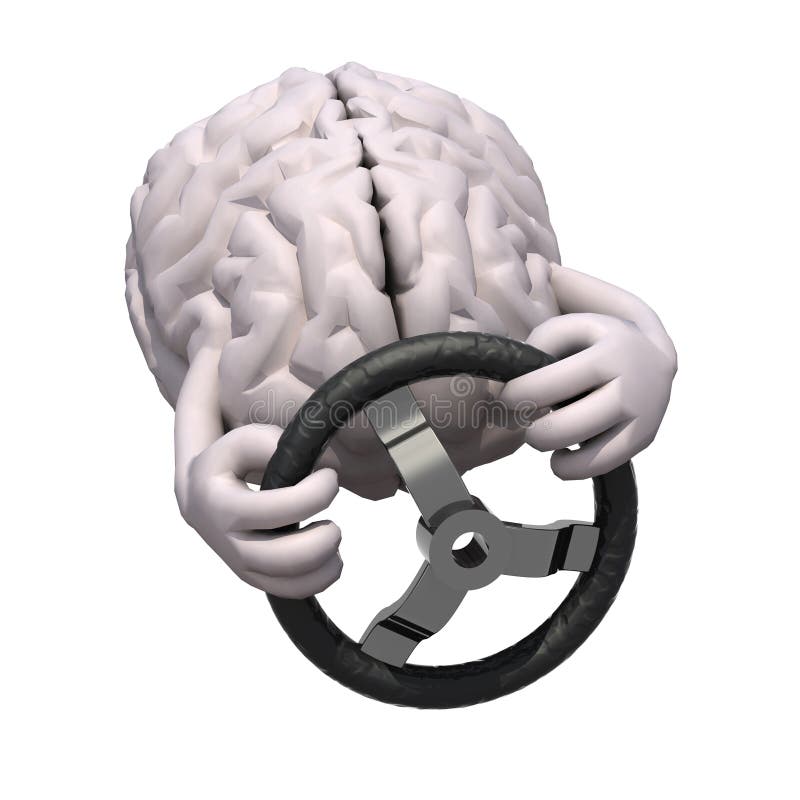 Human Brain with Arms and Steering Wheel Car Stock Illustration ...