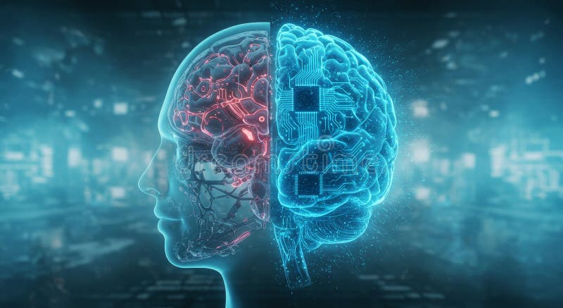 Human Brain and Artificial Intelligence Fusion a Striking Depicting a ...