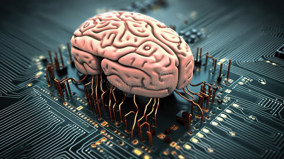 Human Brain As Computer Chip. Concept of CPU. Generative Ai Stock ...