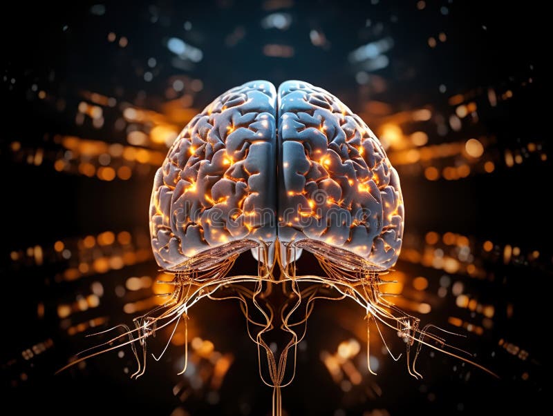 Human Brain As a Computer Microchip. AI Based Computer Microchip. Generative AI Stock ...