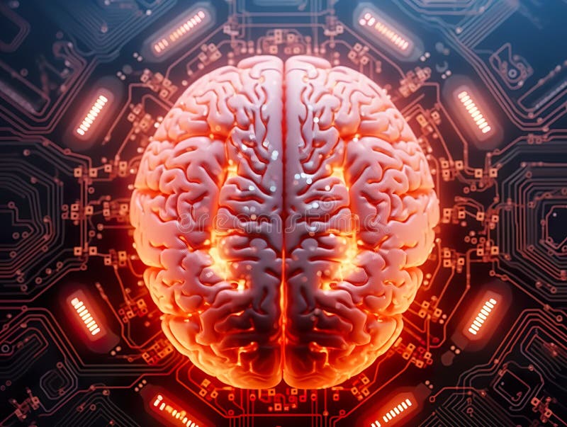 Human Brain As a Computer Microchip. AI Based Computer Microchip. Generative AI Stock ...