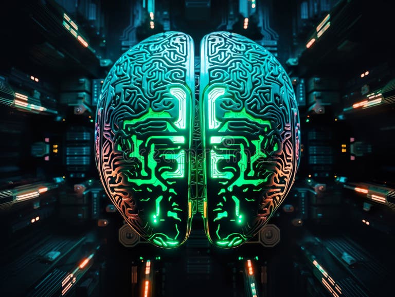 Human Brain As a Computer Microchip. AI Based Computer Microchip. Generative AI Stock ...
