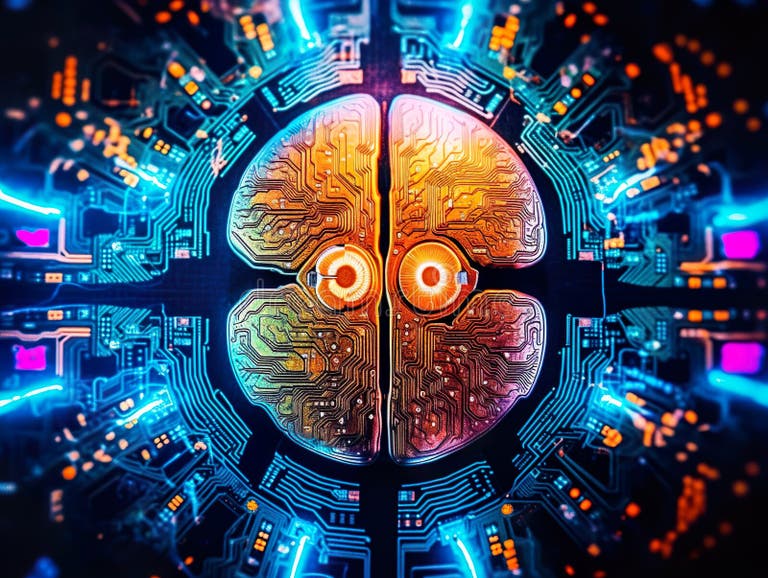 Human Brain As a Computer Microchip. AI Based Computer Microchip. Generative AI Stock ...