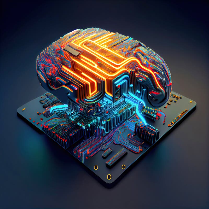 Human Brain As Microchip and Connected To Computer Concept Made with ...