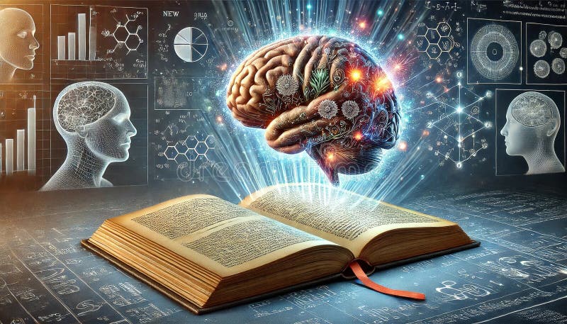 Human Brain Being Charged from an Open Book, Symbolizing the Transfer ...