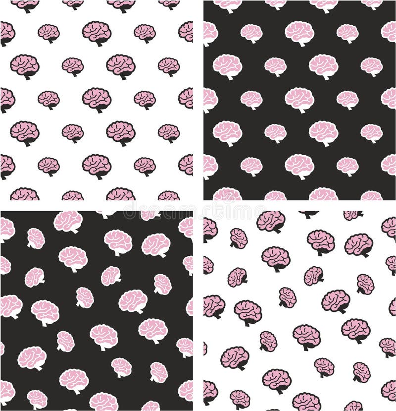 Human Brain Aligned & Random Seamless Pattern Set Stock Vector ...
