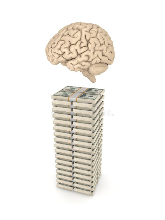 Human Brain and Big Stack of Dollars Stock Illustration - Illustration ...